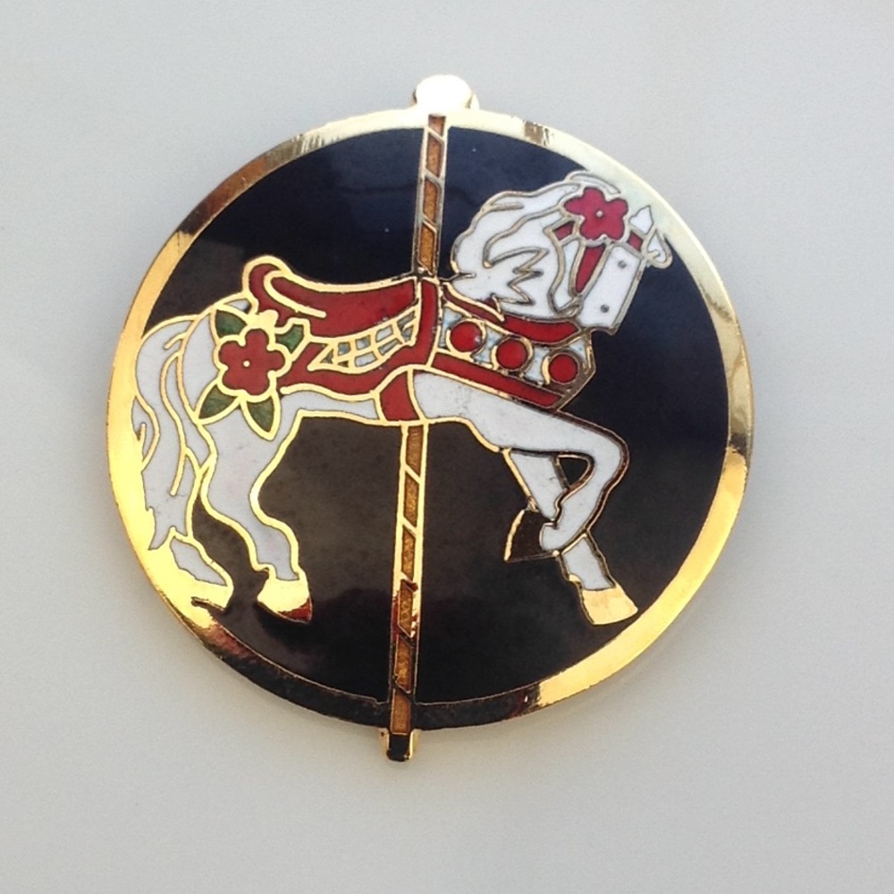 Vintage Cloisonn Carousel Horse Pin Brooch - Gem
